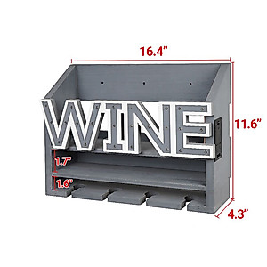 Shikha LED Wooden Wall Mounted Wine Rack and Glass Holder –Rustic Wine Bottle & Glass Holder & Wine Cork Storage Modern Home Decor 5 Bottle and 4 Glass Holder