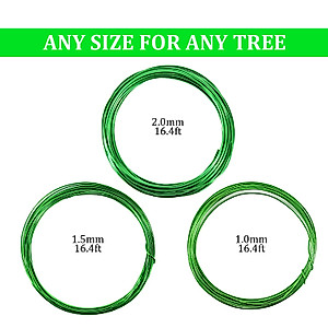Bonsai Wire with Cutter Kit - 9 Roll Tree Training Wires 149.6 Feet Total .Anodized Aluminum Wire 1mm/1.5mm/2.0 mm Training Wire，for Bonzai Trees Indoor (149.6 Feet, Green, 9)