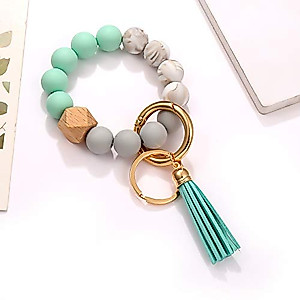 NVENF Silicone Bead Keychain Bracelet Large Keyring Elastic House Car Key Ring Wristlet Bangles Mint Green