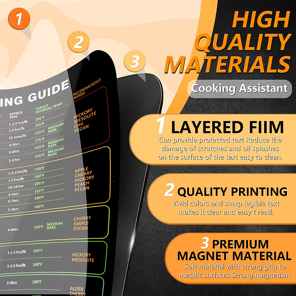 JAQMWV 2 Pack Air Fryer Magnetic Cheat Sheet Set,Air Fryer Accessories Cook Times Sheet for Kitchen,Fryer Sheet Quick Reference Guide,Air Fryer & BBQ Smoker Accessories with Cook Time Recipe Card.