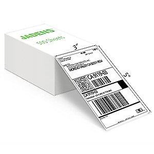 JADENS 3''x5'' Direct Thermal Labels, Perforated Shipping Labels, Adhesive Blank Stickers for Postage, Address, Mailing, Compatible with Thermal Label Printer, 500 Fanfold Labels per Stack