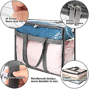 Fixwal 4 Pack Clear Clothes Storage Bags Vinyl Organizers with Sturdy Zippers Reinforced Handle Plastic Moving Totes for Comforters, Blankets, Linen, Bedding, Duvet, Transparent Space Saver Containers