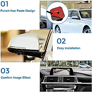 PARKVISION Mini Car Side View Camera/Rear View Camera/Front View Camera with Rotatable Lens,Paste Installation,Upside Down Flip Image Function Without Guideline