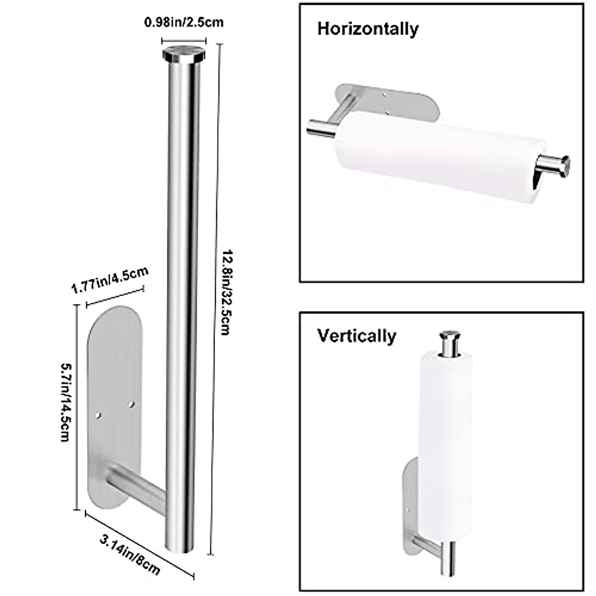 HONZUEN Paper Towel Holder Under Cabinet, Adhesive or Screw Install, Brushed Nickel Wall Mount Paper Towel Holders for Kitchen RV, Waterproof Stainless Steel Kitchen Towel Holder
