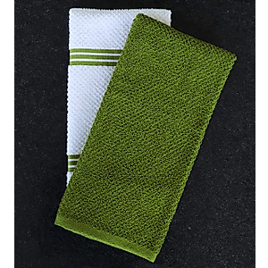 AMOUR INFINI Bundle Pack of 4 Terry Dish Towels + 8 Dish Cloths Ultra Soft and Absorbent Kitchen Towel & Dishcloth Combo (Green)