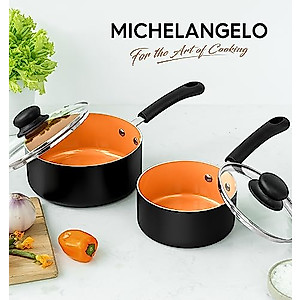 Michelangelo Nonstick Sauce Pan With Lid, 1QT&2QT Ceramic Saucepan, Copper Saucepans,PFAS-FREE Pot Set,Small Pots For Cooking,Multipurpose Cooking Pots Set For Home Kitchen,Dishwasher Safe
