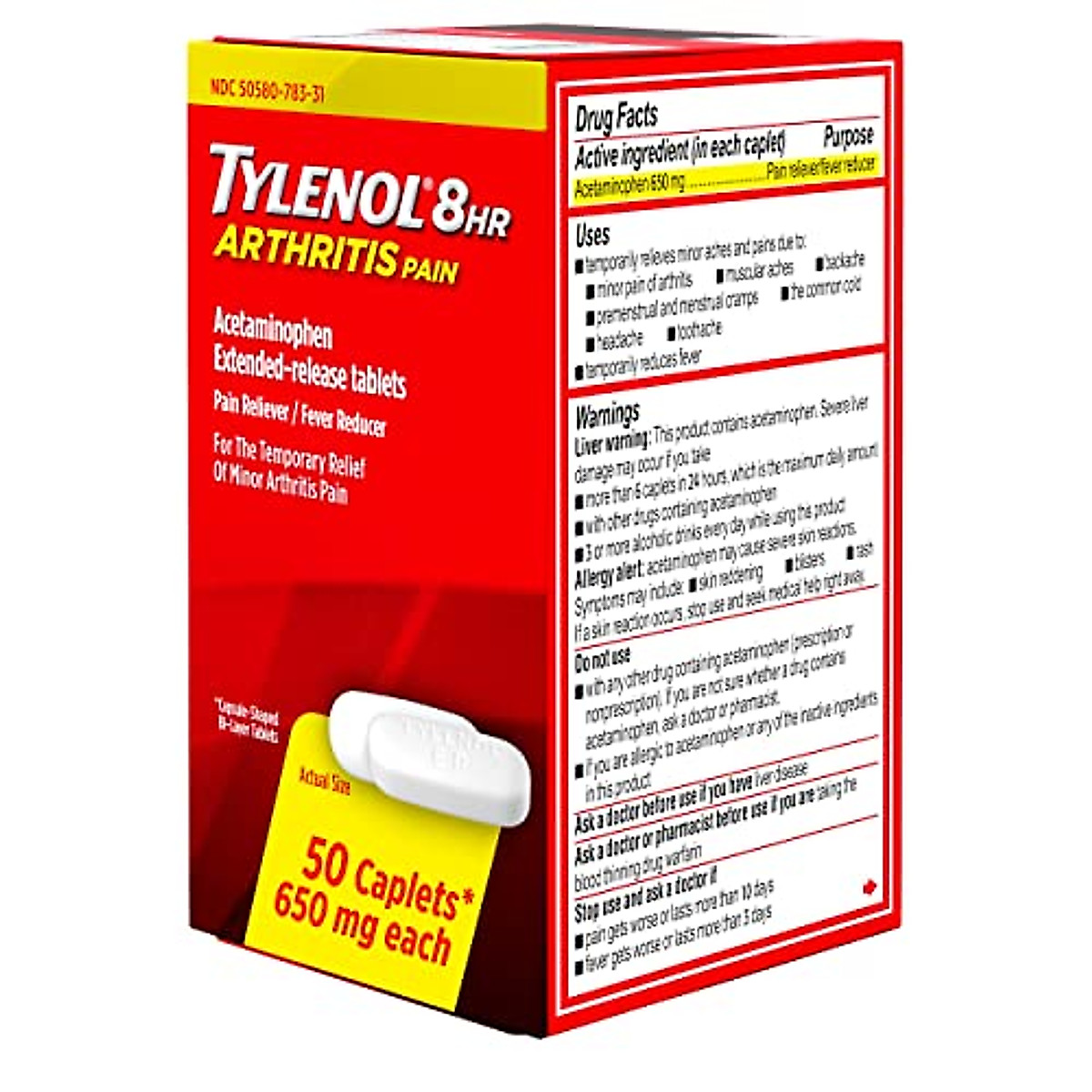 Tylenol 8 Hour Arthritis & Joint Pain Acetaminophen Caplets, 50 Count