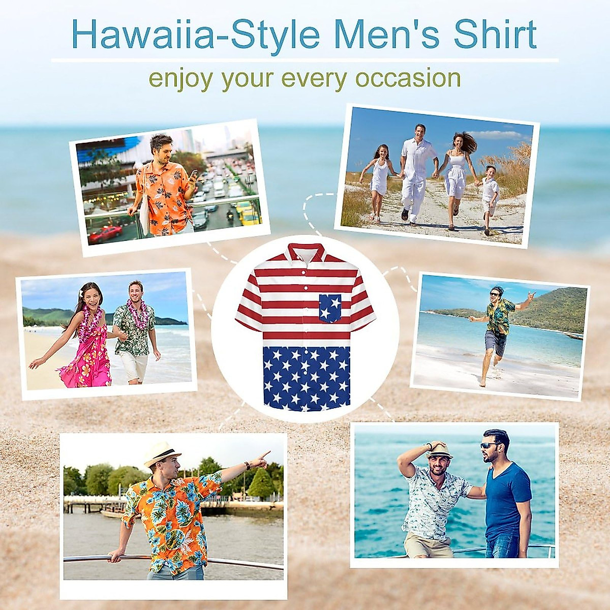 Cerburny Hawaiian Shirt for Men Short Sleeve Button Down Red American Flag Mens Casual Summer Beach Printed Shirts