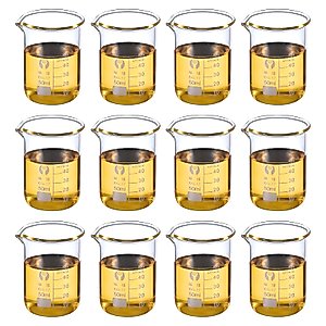 PATIKIL 50ml Low Form Glass Beaker, 12 Pack 3.3 Borosilicate Glass Graduated Printed Scale Measuring Cups with Spout for Kitchen Lab Liquids