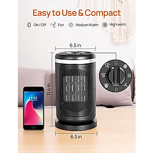 Space Heaters for Indoor Use, 1500W/750W Portable Heater with 90°Oscillation Safe and Quiet Ceramic Heater Fan Electric Heater with Overheat Protection Desk Heater for Bedroom Office Use