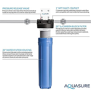 Aquasure Fortitude High Flow Whole House 5 Micron Carbon Block Water Treatment System - 20" x 4.5"
