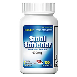 HealthA2Z® Stool Softener | Docusate Sodium 100mg | Red & White Capsules | Dependable | Gentle Constipation Relief (100 Counts)