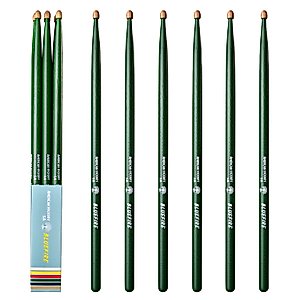 5A Drumsticks,Hickory Wood Drumsticks with Acorn Tips, for Acoustic or Electronic Drum,Bluefire Drumstick, Weight Matched, 6 sticks/3 Pairs. Dark green color.