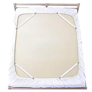 Bed Sheet Fasteners, Sopito 4pcs Adjustable Sheet Straps Heavy Duty Bed Sheet Grippers Suspenders for Mattresses Fitted Sheets Flat Sheets, White