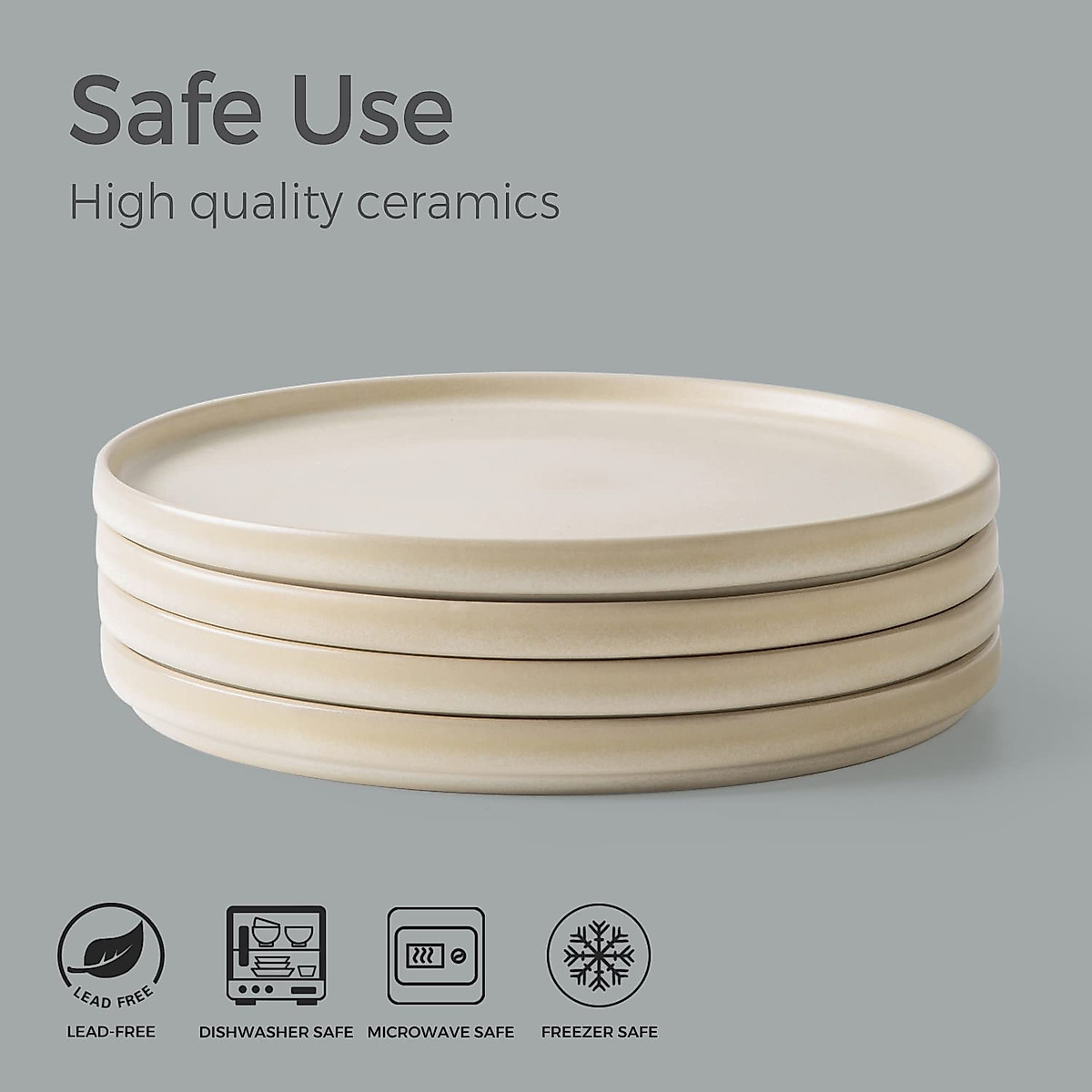 AmorArc Ceramic Dinner Salad Plates Set of 4, 8.0 Inch Reactive Matte Glaze Dish Set, Dessert,Salad, Appetizer, Small Dinner Plate,Microwave, Dishwasher Safe, Scratch Resistant, Ivory