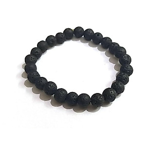 LKBEADS Natural Black Lava 8mm rondelle smooth 7inch Semi-Precious Gemstones Beaded Bracelets for Men Women Healing Crystal Stretch Beaded Bracelet Unisex