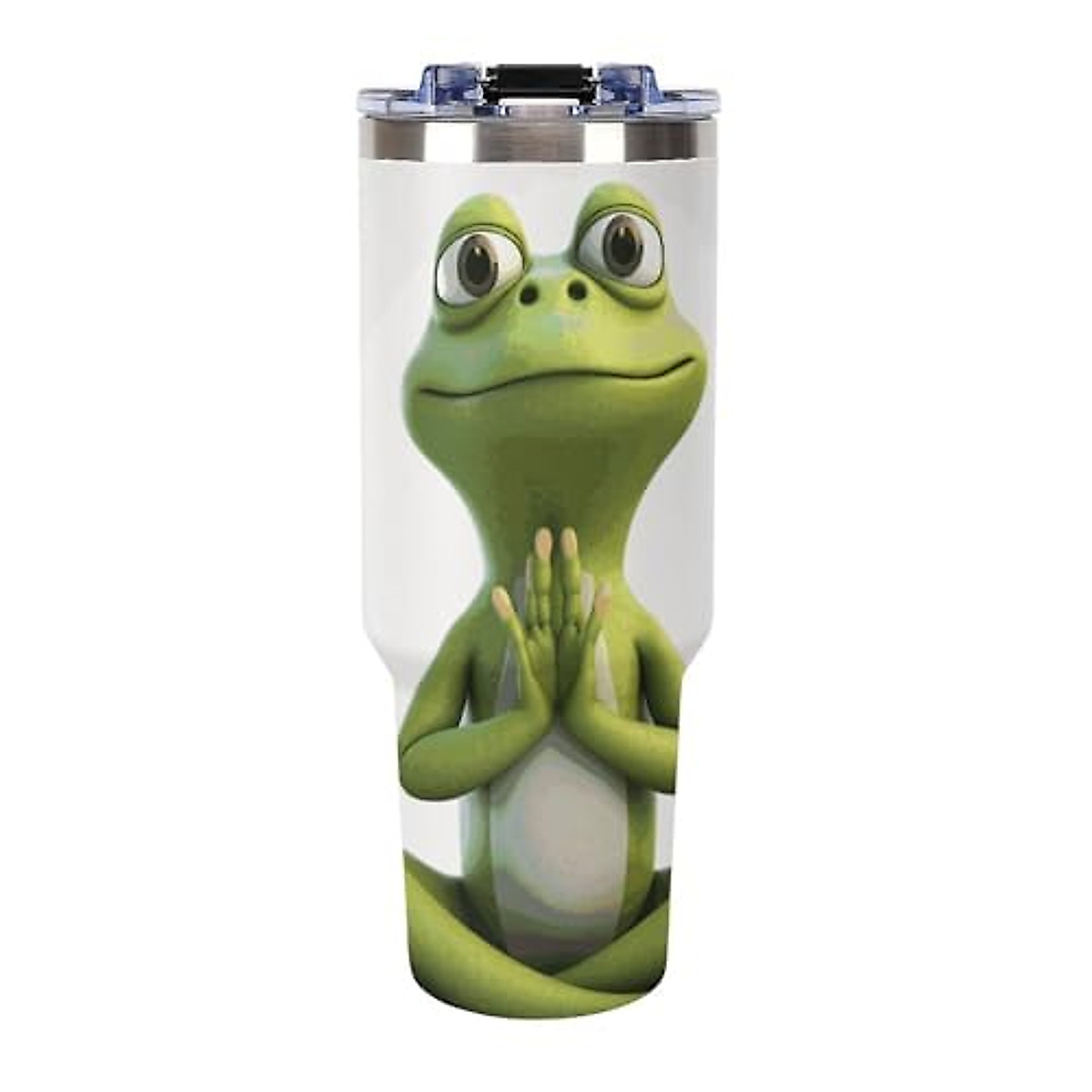 40 Oz Vacuum Tumbler with Deep Blue Handle Leakproof Insulated Tumbler The Funny Frog Doing Yoga Stainless Steel Travel Mug with Lid And Straw Coffee Cup Cute Water Bottles Cup Holder Friendly