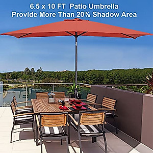Aok Garden Rectangle Patio Umbrella 6.5x10ft, Outdoor Market Table Umbrella Aluminum Pole with Tilt and Crank 6 Sturdy Ribs for Deck Lawn Pool, Wine Red