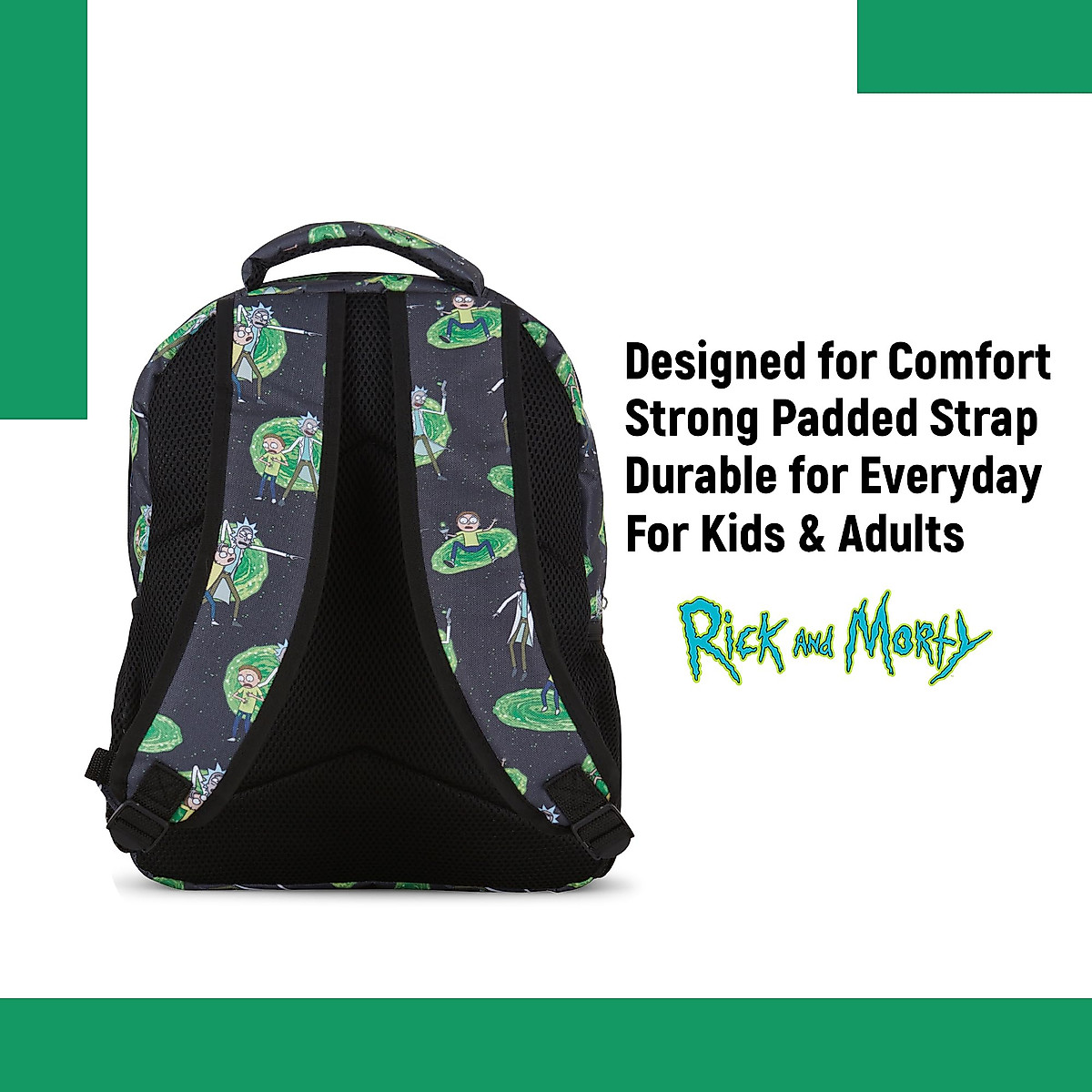 RICK AND MORTY Allover Backpack, Summer and Squanchy - Official School Bookbag (Black)