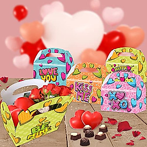 ArtCreativity Valentines Day Treat Boxes, Set of 12, Cardboard Paper Valentines Candy Boxes with Carry Handles, Themed Party Favor Boxes, Valentines Goodie Bags for Sweets, Toys, Gifts, and More