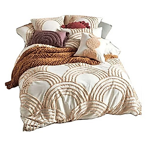 3 Piece Tufted Cotton Duvet Cover Set, Boho Bedding Queen King Comforter Cover with Pillowcases by Craft Aura (Full/Double 80x90 Inches)