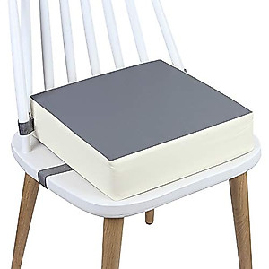 Booster Seat for Table Dining - Toddler PU Washable 2 Straps Safety Buckle Kids Booster Seat for Dining Table, Portable Travel Increasing Cushion (Grey-Beige)