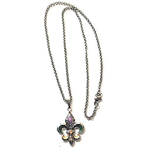 DianaL Boutique Fleur De Lis Mardi Gras Pendant Necklace with 18" Stainless Steel Chain Gift Boxed Fashion Jewelry