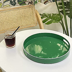 Zosenley Decorative Tray, Plastic Tray with Handles, Modern Vanity Tray and Serving Tray for Ottoman, Coffee Table, Kitchen and Bathroom, Size 13" (Emerald)
