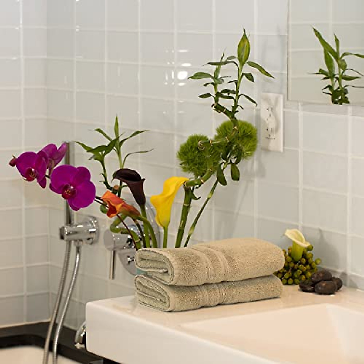 Mosobam 700 GSM Hotel Luxury Bamboo Viscose-Cotton, Hand Towels 16X30, Set of 4, Seagrass Green, Turkish Hand Towels