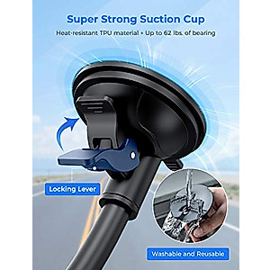 Car Phone Mount - Upgraded Windshield Dashboard Car Phone Holder with Long Gooseneck Phone Holder for Car Windshield, Compatible with iPhone 13 12 Pro Max 11, Galaxy Note 22 S21 S20 and More