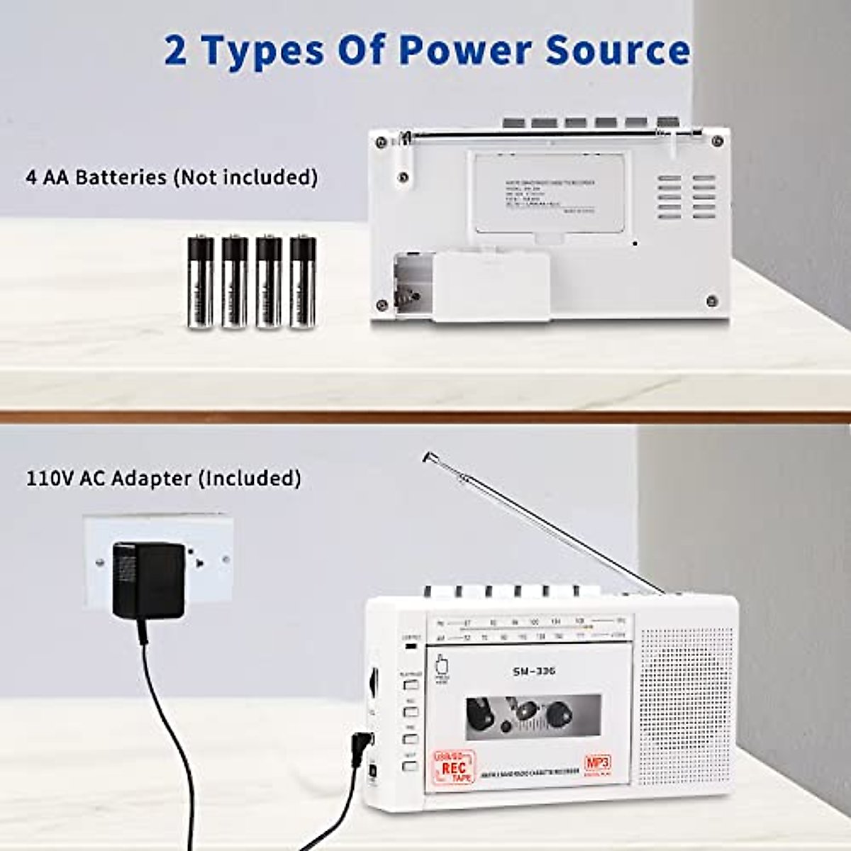 Portable Cassette Player Recorder, Cassette to MP3 Digital Converter via USB or Micro SD Card, Powered by AC or 4 AA Battery AM FM Radio Tape Walkman, Build-in Speaker and Microphone