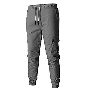 Men's Tactical Cargo Pants Workout Athletic Sweat Sports Pants Expandable Waist Baggy Loose Outdoor Lightweight Breathable Waterproof Quick Dry Military Combat Pants Gym Sweatpants Trousers Dark Gray