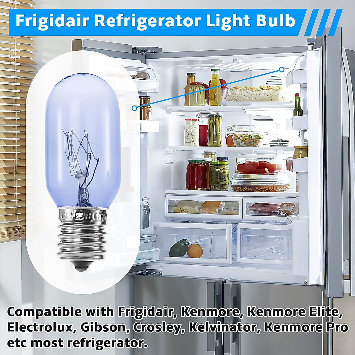 JIOTAR 25W 297048600 Refrigerator Light Bulb for Frigidaire T8 E17 Refrigerator Light Bul 241552802 AP3770086 AP3867287-1 Pack