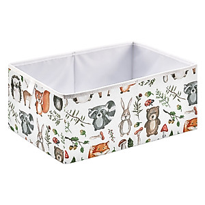DOMIKING Cute Woodland Animals Storage Baskets for Shelves Foldable Collapsible Storage Box Bins with Waterproof Fabric Closet Organizers for Pantry Bathroom Baby Cloth Nursery,11 x 11inch