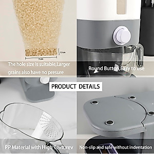 Rubtlamp 25 Lbs Gray Rice Dispenser, Rice Container with Lid, Rice Storage Container with Measuring Cup, Food Dispenser Rice Container, Storage Container for Cereal, Household Rice Bucket