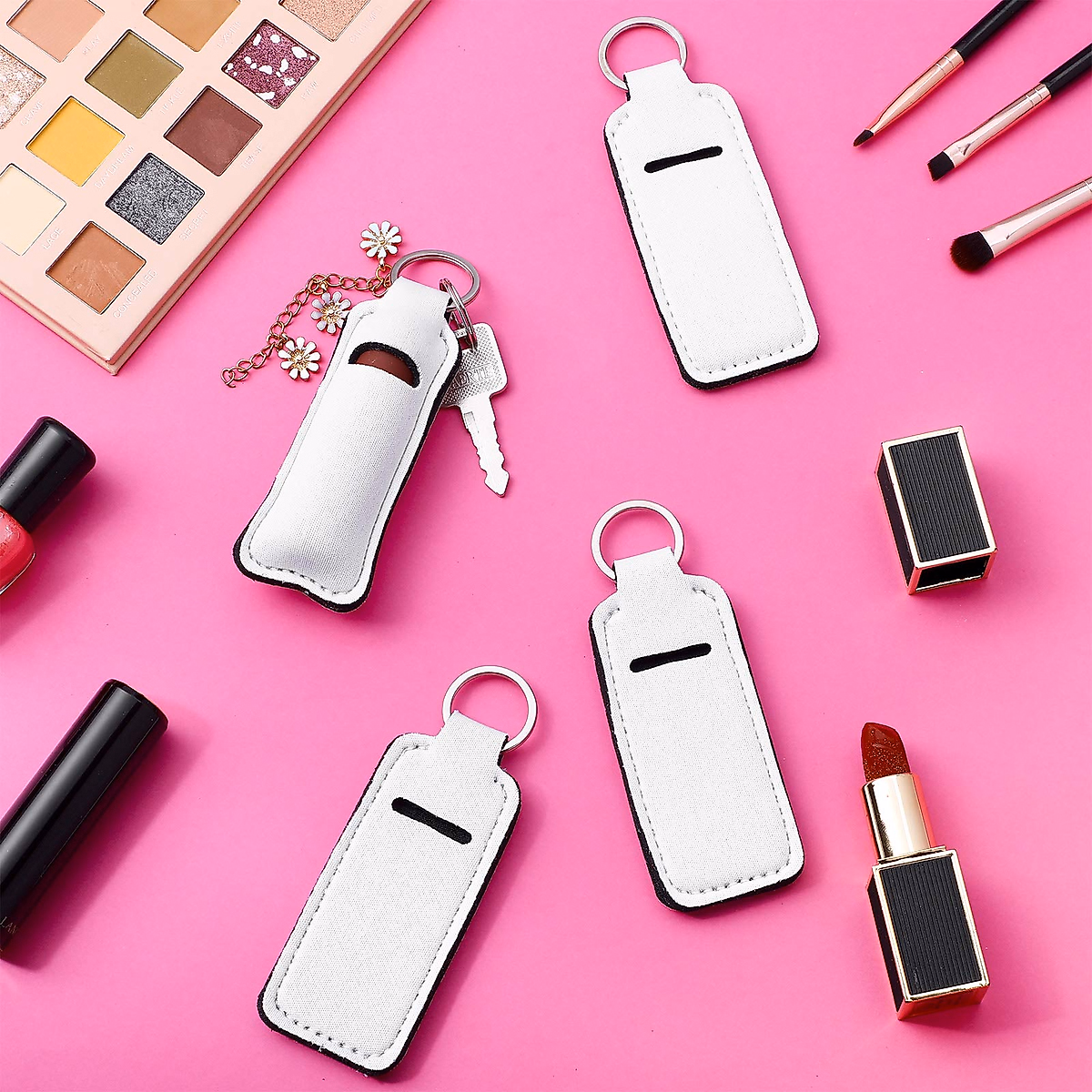 Hicarer 20 PCs Sublimation Lipstick Holder Keychain Bulk Blank Lipstick Neoprene Clip-on Sleeve Travel Key Ring Holder