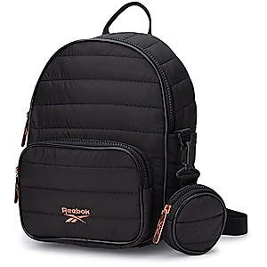 Reebok Women's Backpack - Artemis Quilted Shoulder Purse - Travel Gym Bag for Kids, Teens, and Adults, Size One Size, Black