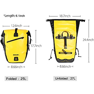 Rhinowalk Bike Pannier Bag Waterproof Rack Bicycle Bag 27L, Bike Bag Rack Saddle Bag Shoulder Bag Laptop Pannier Bike Accessories-Yellow