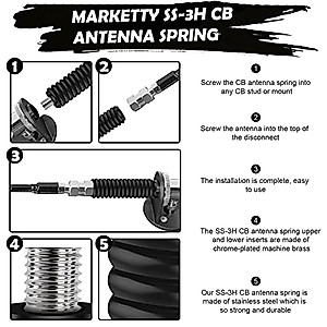 Marketty SS-3H CB Antenna Spring, Stainless Steel Heavy Duty CB Radio Antenna Mount Spring, Spring to Fit Mobile/in-Vehicle CB Radio Antenna Mount Up to 60" Long and 3/8" X 24 Thread (Black)