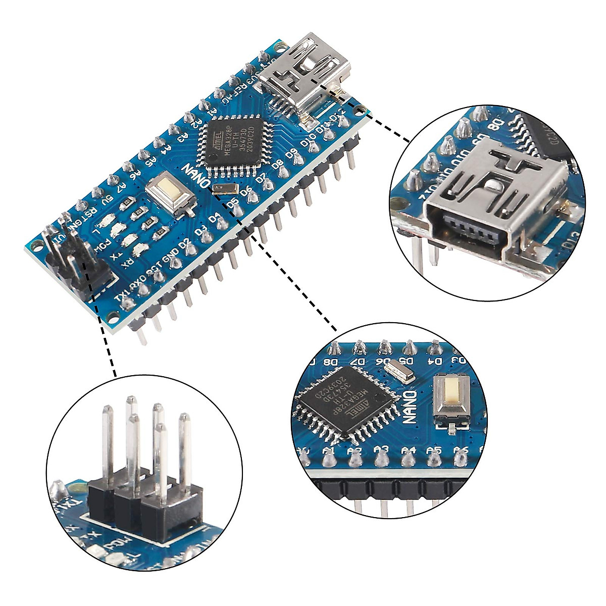 2PCS Dorhea for Nano V3.0 ATMEGA328P Module CH340C Chip 5V 16MHz Mini USB Micro-Controller Board with USB Cable