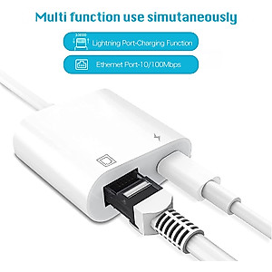 Lightning to Ethernet Adapter, 2 in 1 RJ45 Ethernet LAN Network Adapter, with Charging for iPhone/iPad, Certified Plug and Play Adapter, Support 100 Mbps Ethernet Network