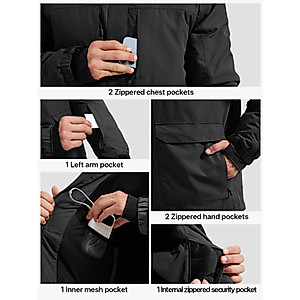 FREE SOLDIER Men's Waterproof Ski Jacket Fleece Lined Warm Winter Snow Coat with Hood Fully Taped Seams(Black,XXL)