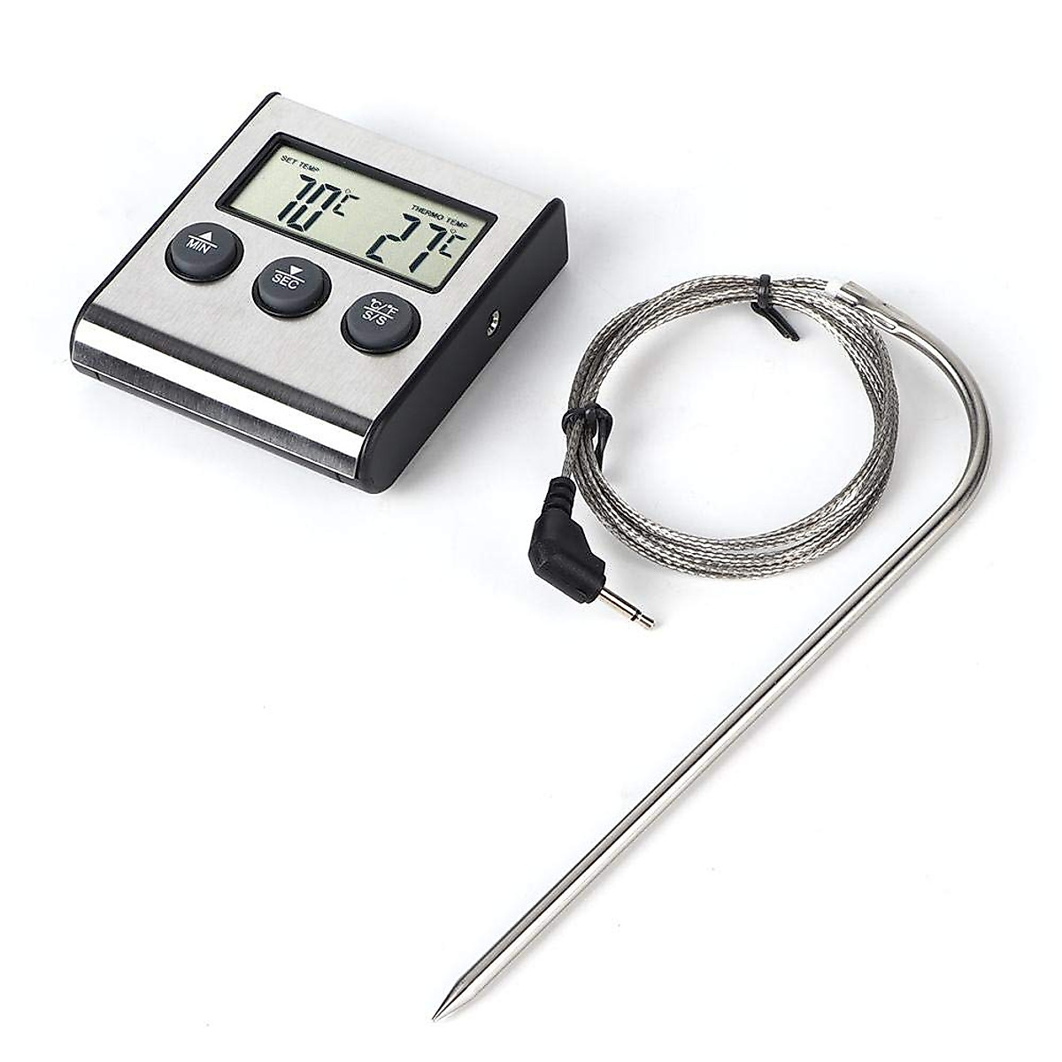 Digital Cooking Thermometer, Kitchen LCD Thermometer, BBQ Thermometer Cooking Meat Grilling Thermometer with Timer Function for Food Store/Grill/Family, Magnet on The Back