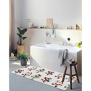 Christmas Bath Mat for Tub,Non Slip Bathroom Floor Runner Rug Quick Dry & Absorbent Diatomaceous Earth Shower Sink Kitchen Washable Doormat,Winter Xmas Elf Penguin Santa Claus Red White 18"x47"