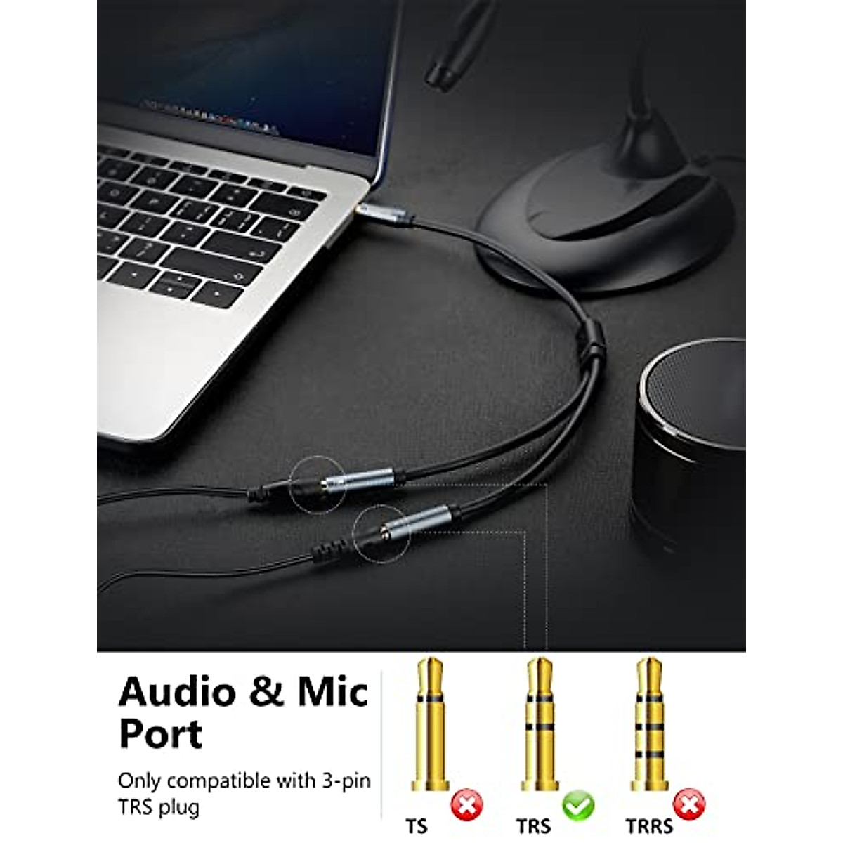 MillSO Headset Adapter CTIA 3.5mm Y Splitter Headphone Jack Splitter Adapter (3.5mm 4 Pole TRRS Male to 2 TRS 3 Pole Female) Compatible for Xbox One, PS4, PC, Tablet, Laptops, phone - 12inch/30CM Gray