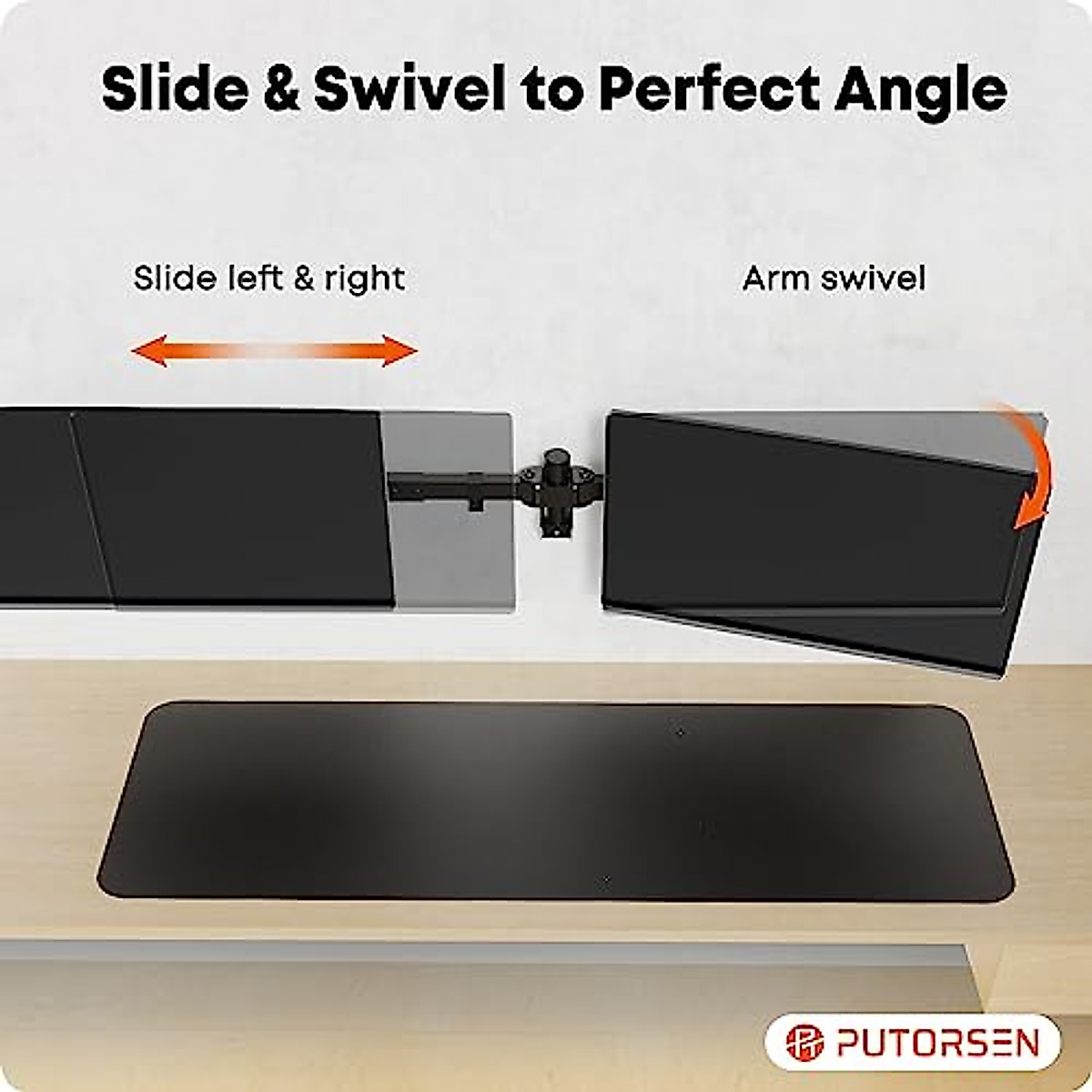 PUTORSEN Ultra Wide 24-38 Inch Dual Monitor Wall Mount, Full Motion Dual Wall Mount Monitor Arm Holds up to 22lbs, Double Computer Monitor Wall Mount for Most LED LCD Screens, VESA 75/100mm, Black