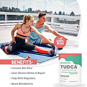 KoNefancy TUDCA Liver Supplements 1000 mg-Bile Salts for Liver Cleanse Detox-Milk Thistle Herbal Blend with Fulvic and Humic Acid for Liver,Digestive Health,60 Vegan Capsules