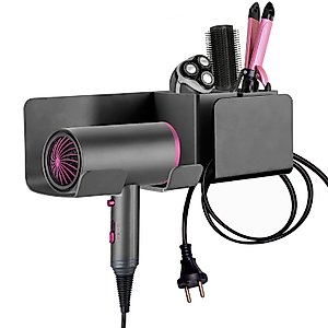 7WJUIRE Hair Dryer Holder Wall Mounted Universal Hair Dryer Holder,Self Adhesive Blow Dryer Holder Compatible with Most Hair Dryers for Bathroom,Gray