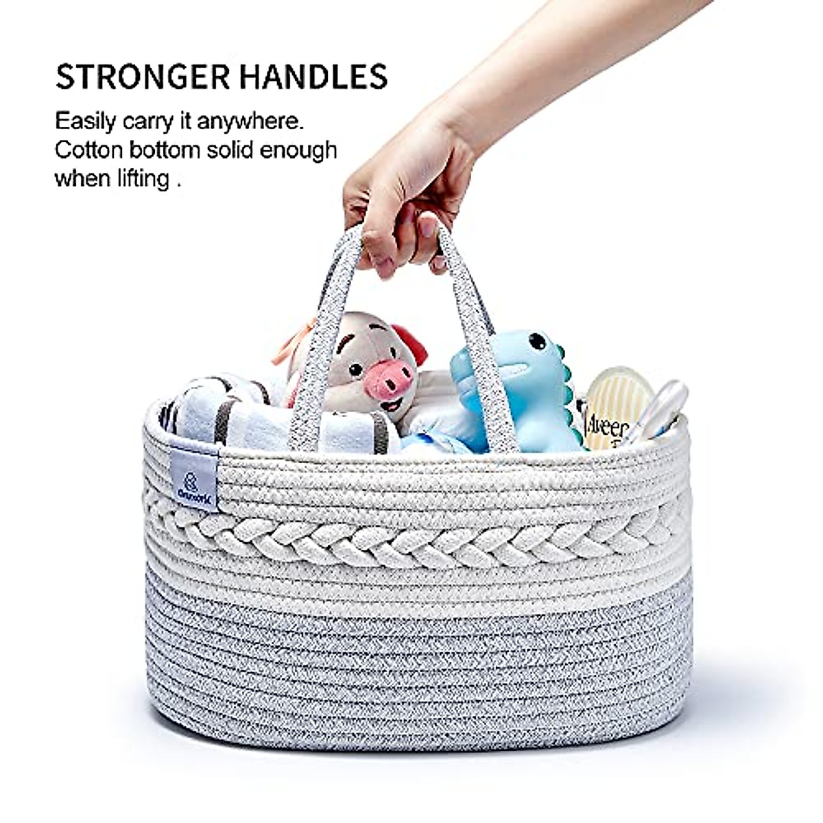 Clearworld Baby Diaper Caddy Organizer - 100% Cotton Rope Nursery Storage Bin for Changing Table and Car,Portable Diaper Caddy Basket for Boys and Girls (Grey)