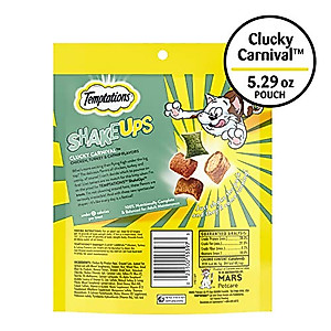 TEMPTATIONS ShakeUps Crunchy and Soft Cat Treats, Clucky Carnival Flavor, 5.29 oz. Pouch